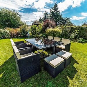 Cube rattan table & Chairs, Black Cubed Rattan Garden Furniture Set, UK