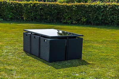 Cube rattan table & Chairs, Black Cubed Rattan Garden Furniture Set, UK