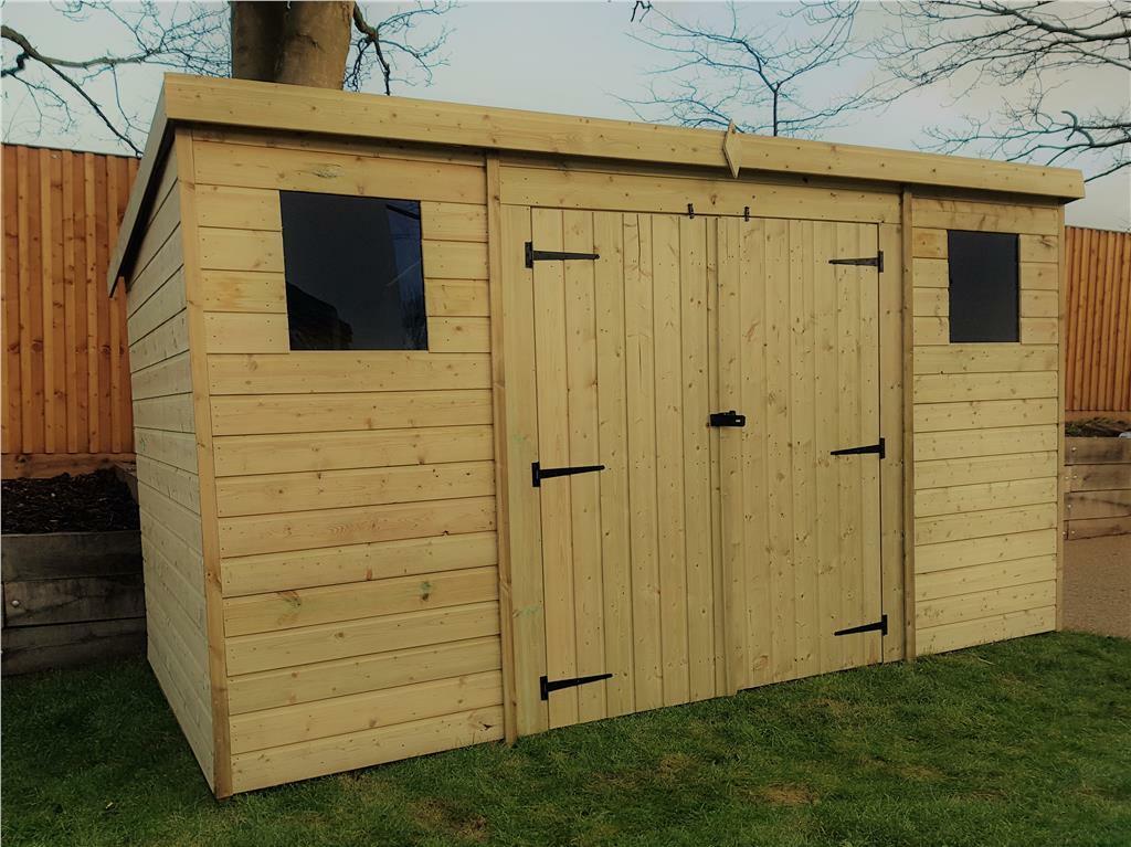 WOODEN GARDEN SHED 10X4 12X4 14X4 PRESSURE TREATED TONGUE AND GROOVE ...